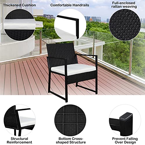 HEYBEC Patio Elegance 3-Piece Black Coffee Table and Chair Ensemble.