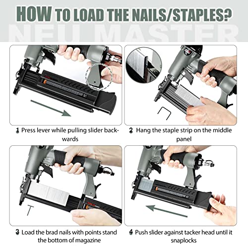 Pneumatic Brad Nailer, NEU MASTER 2 in 1 Nail Gun Staple Gun Fires 18 Gauge 2 Inch Brad Nails and Crown 1-5/8 inch Staples with Carrying Case and Safety Glasses