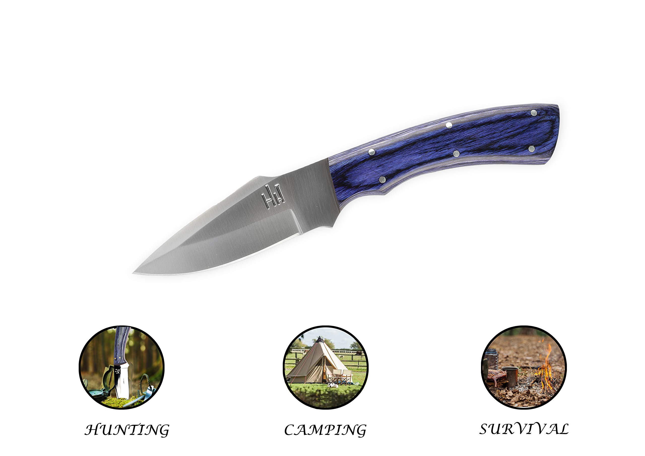 Hobby Hut HH-314, Custom Handmade Bushcraft 8.5 inches 420C Stainless Steel Hunting Knife with Sheath , Fixed Blade Survival Knife, Leather Sheath