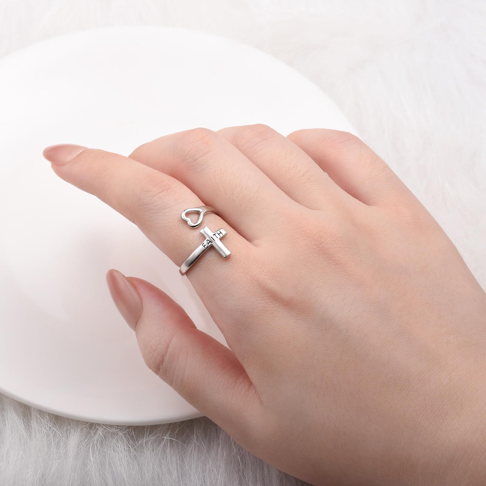 Hioed Cross Purity Ring for Women - Sterling Silver Faith Rings Adjustable Thumb Ring Christian Jewelry Confirmation Gifts for Women