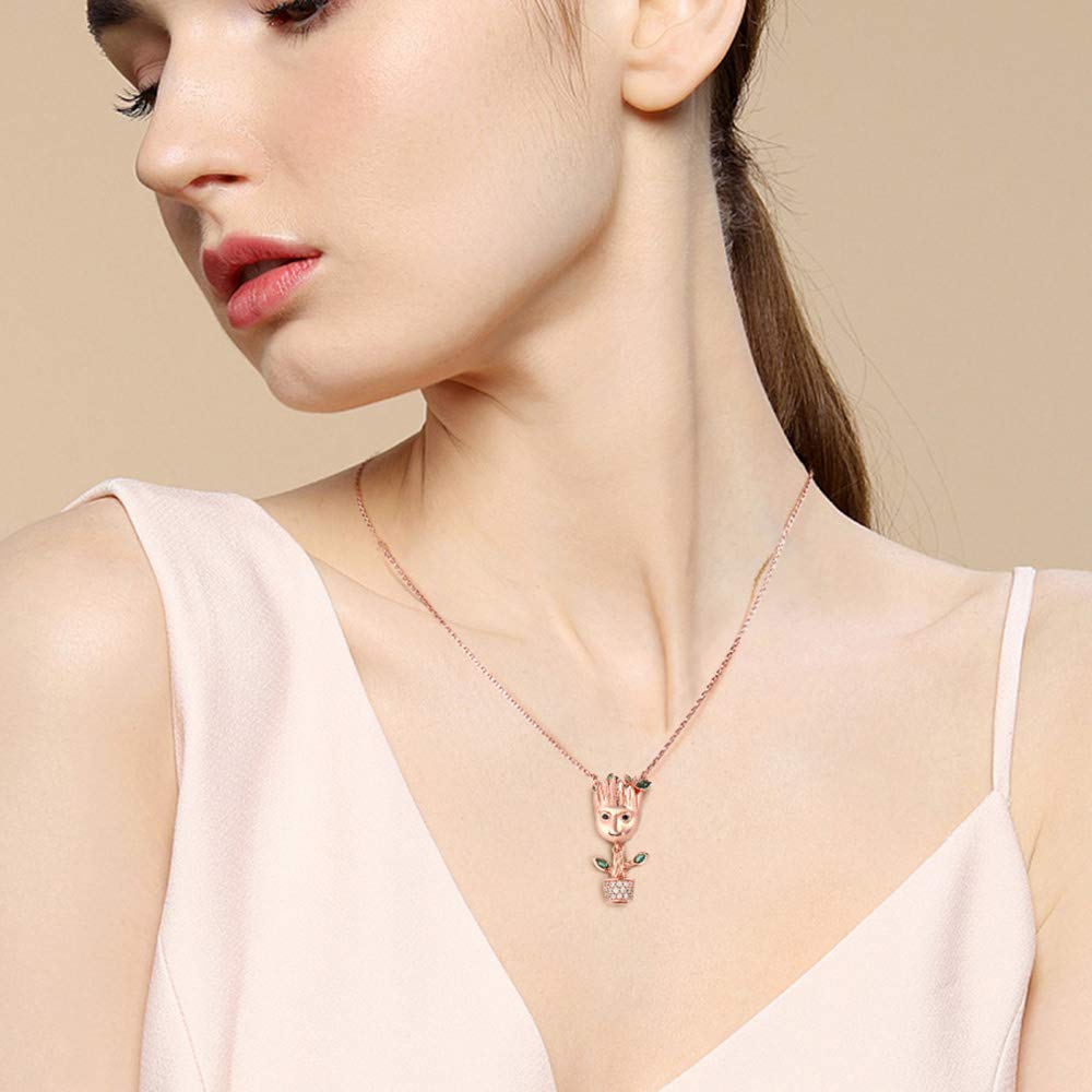Jeulia 17.7 inch Tree Necklace Man Women Jewelry 925 Sterling Silver Pendant Necklace Chain Romantic Gift for Her Couples (1Rose Gold)