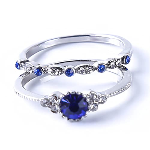 Iumer Women Artificial Zircon Ring Two-piece Ring Inlaid Rhinestones Birthday Gift Size 6-10 (blue, size 8)