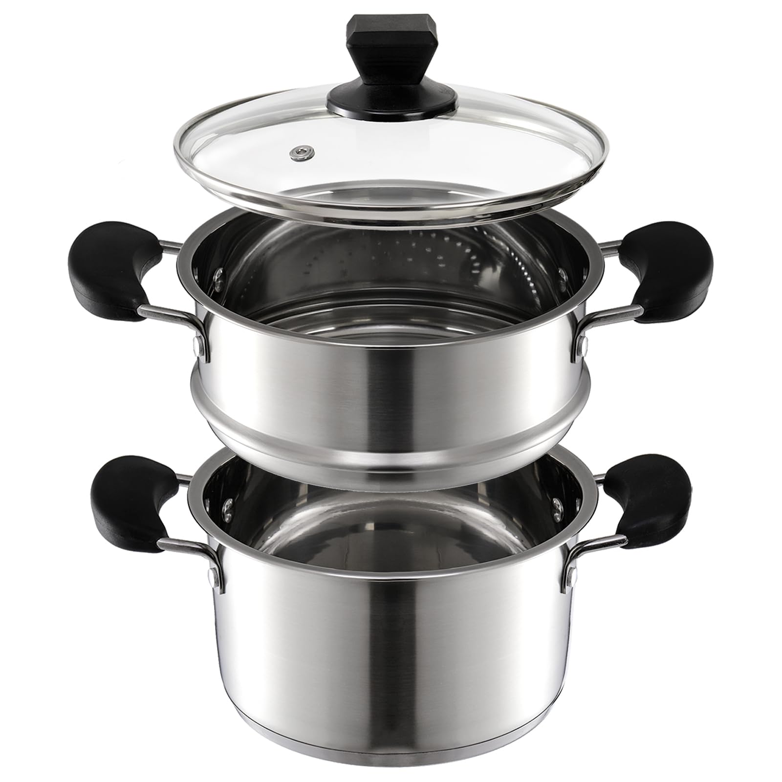 ZENFUN Stainless Steel Steamer Pot with Basket, 1.8 Quart Stock Pot with Glass Lid, Mini Steaming Pot Cookware with Handle, Metal Cooking Steamer for Vegetable, Stews, Pasta, Sauce, Food, Support for