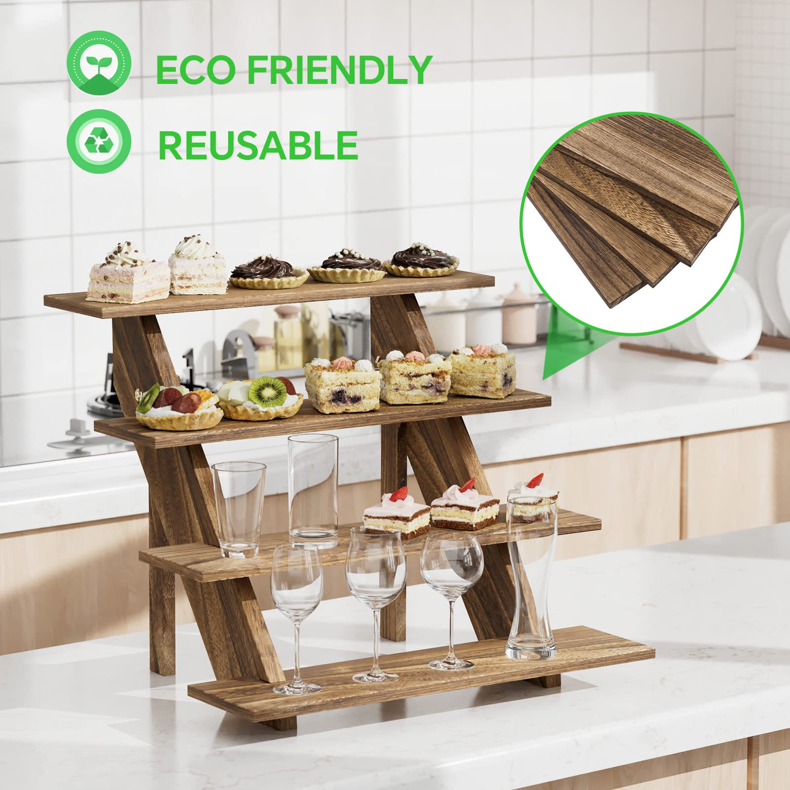 Homland Wooden Cupcake Stand Display Riser, 4-Tier Dessert Table Display Set 24 Cupcakes Tower for Vendors Tabletop Use, Rustic Wood Risers for Collectibles Decorative