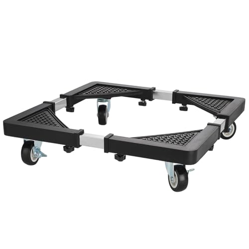 HQO LOVL Mini Fridge Stand with 4 Locking Wheels 17.7"-25.6" Adjustable Dolly Washing Machine Stand Base,for Furniture Portable Refrigerator Dryer Stand(Black)