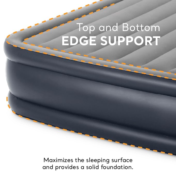 Intex 64135ED Dura-Beam Plus Deluxe Pillow Rest Air Mattress: Fiber-Tech β Queen Size β Built-in Electric Pump β 16.5in Bed Height β 600lb Weight Capacity