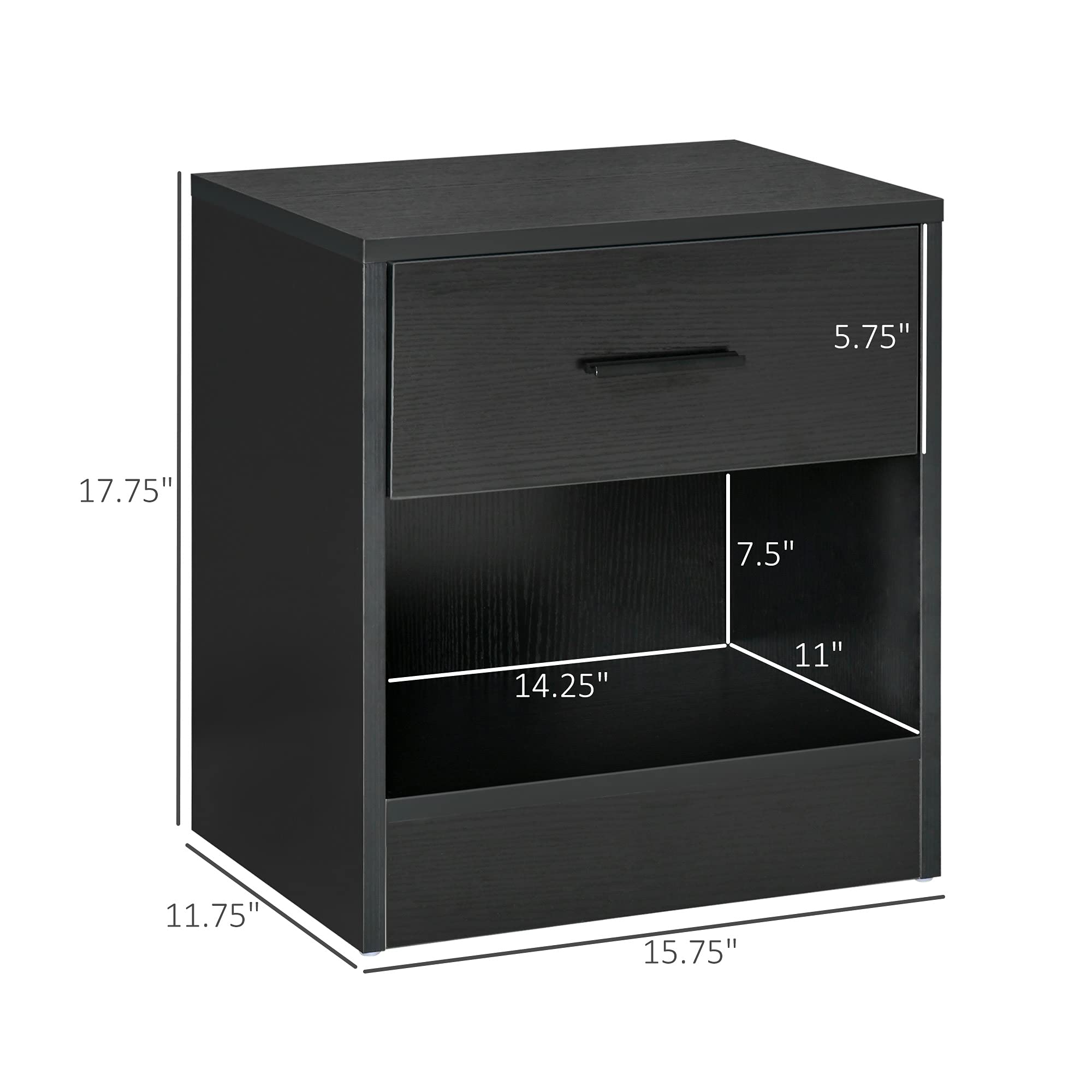 HOMCOM Modern Accent End Table with Drawer and Storage Shelf, Sofa Side Table for Living Room, White Wood Grain
