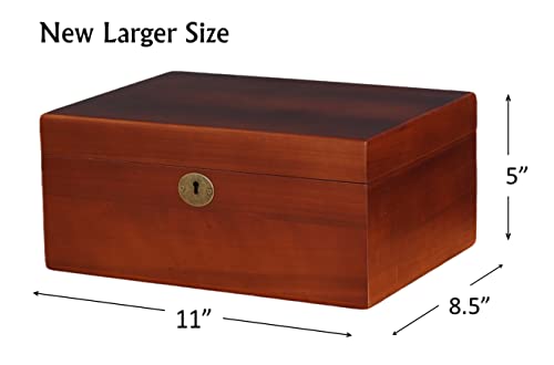 Wood Treasure, Keepsake, Memory Box - Large, 11x8.5x5in - Acacia Hardwood Keepsake and Personal Storage Box with Hinged Locking Lid.