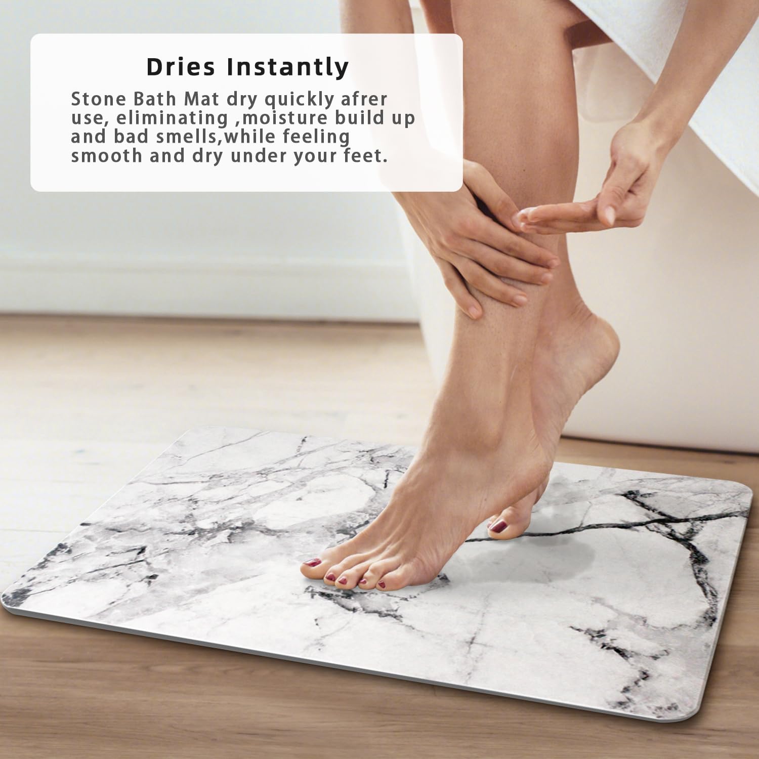 Holen Darrel Stone Bath Mat Diatomaite Earth Shower Mat Large,Drying Non-Slip Eco Friendly Sturdy Comfort for Bathroom Floor Mat Stylish Elegant Home Decor LightGray 23.5 * 15.5