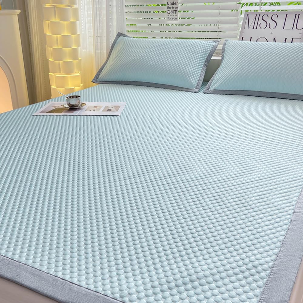 ZIQINPSQ Cooling Mattress Topper Set with Pillowcase Good Heat Conduction Sleeping Mat for Summer Hot Sleepers Breathable & Nonslip Bed Pad (Light Blue, Twin XL)