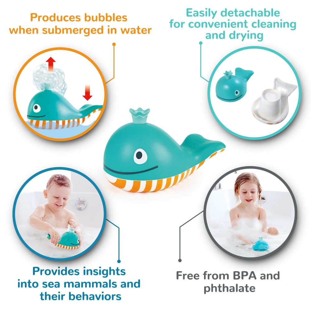 Hape Bubble Blowing Whale | Baby Squirt Toy for Bath Time Play, Blue, L: 5.7, W: 3.5, H: 3.5 inch