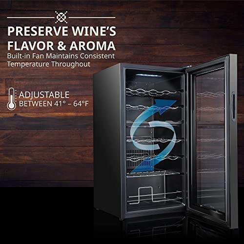 Ivation 28 Bottle Compressor Wine Cooler Refrigerator w/Lock | Large Freestanding Wine Cellar For Red, White, Champagne or Sparkling Wine | 41f-64f Digital Temperature Control Fridge Glass Door Black