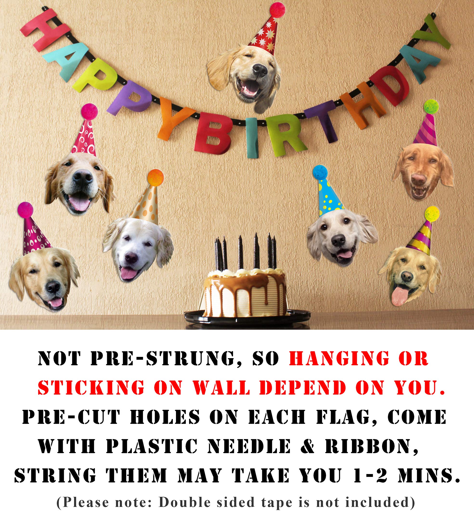 Golden Retriever Birthday Garland, Dog Face Portrait Birthday Banner, Bday Bunting Decoration…