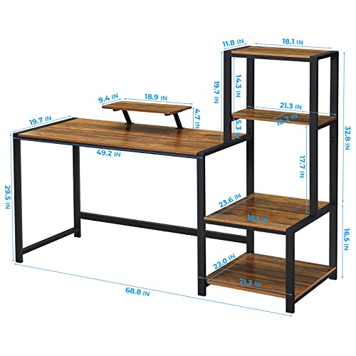 GreenForest Reversible Computer Desk 68.8 inch with Storage Printer Shelf and File Cabinet 2 Drawers Wooden Vertical Filing Cabinet with Lock