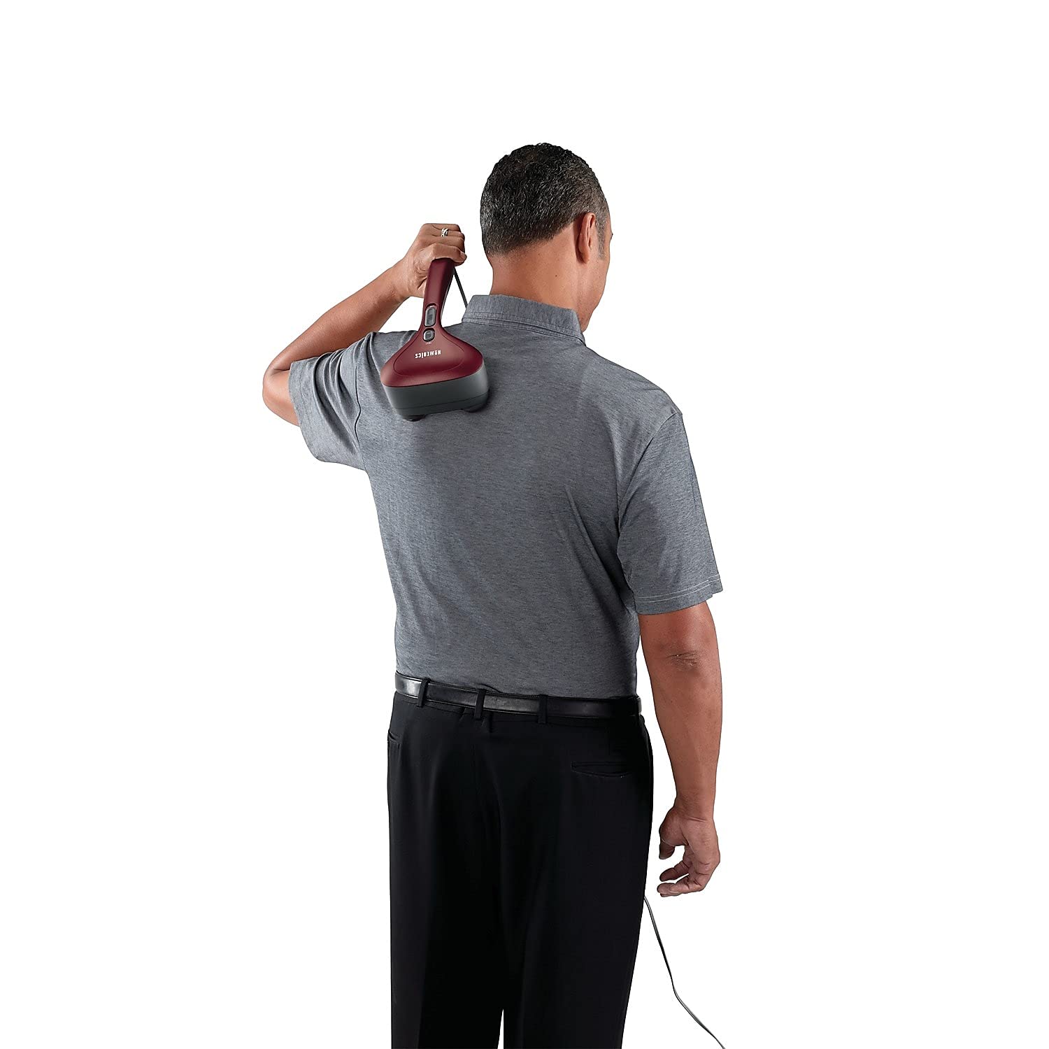 Homedics Compact Neck, Body and Back Massager, Portable Heated Handlheld Percussion Massager with Duel Privoting Heads and Interchangable Nodes for Full Body Tension Release