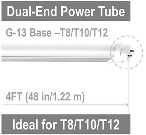 HouLight T8 LED Replacement, 25-Pack, 18W 4-Foot T8 LED Light Tube, 6000K, Daylight, Super Bright White, Double End Power, Frosted Cover