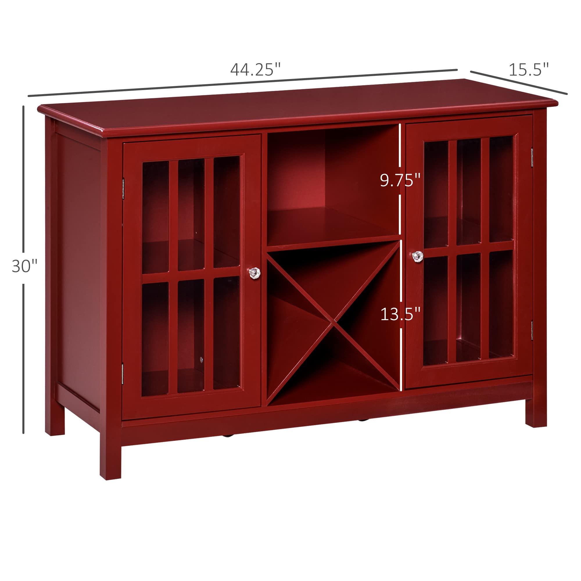 HOMCOM Sideboard, Glass Door Serving Buffet Cabinet, Liquor Cabinet with Adjustable Shelves, 12 Bottle Wine Rack for Living Room, Kitchen, Red