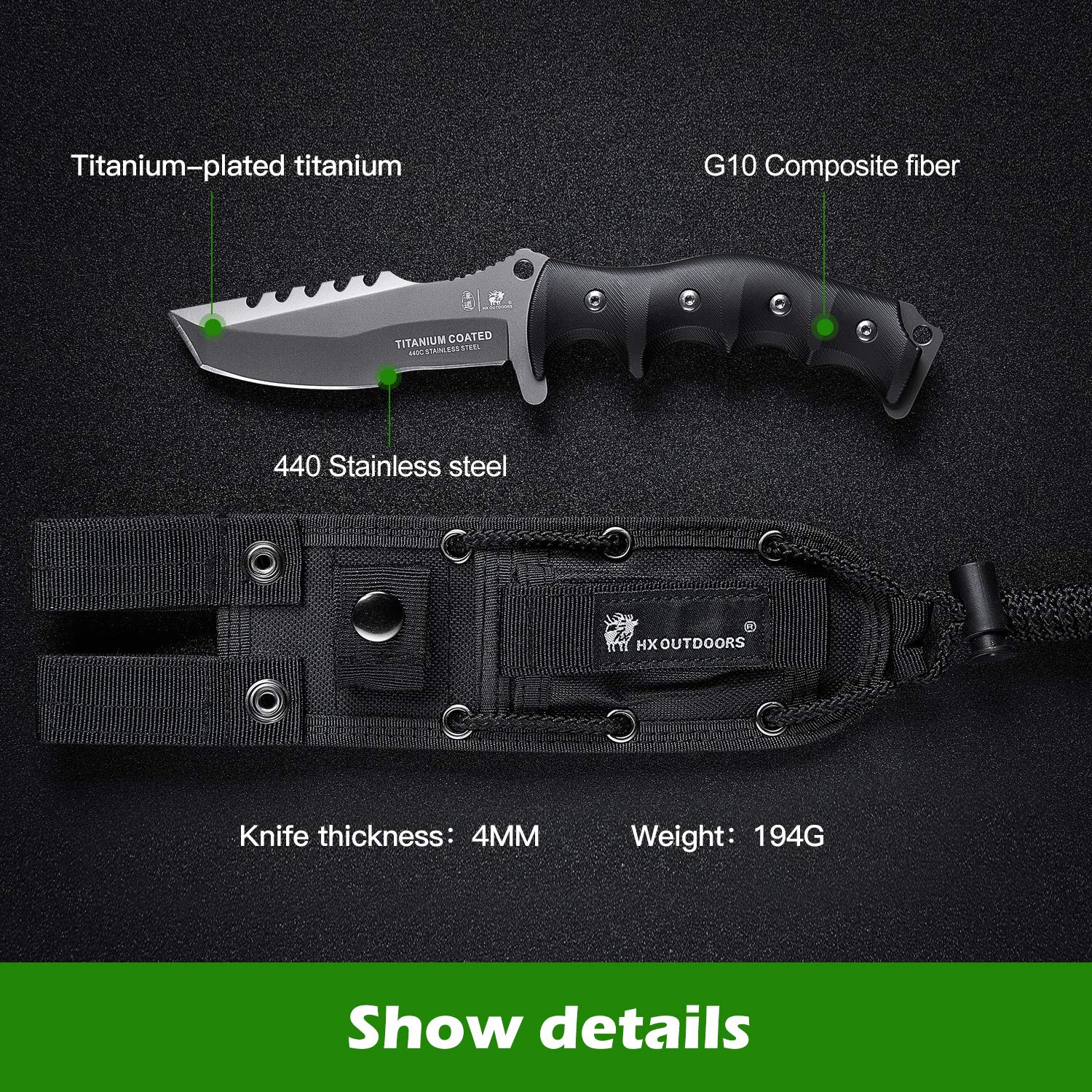 HX OUTDOORS fixed blade knives with molle sheath,full tang Tanto companion knife (D-124)