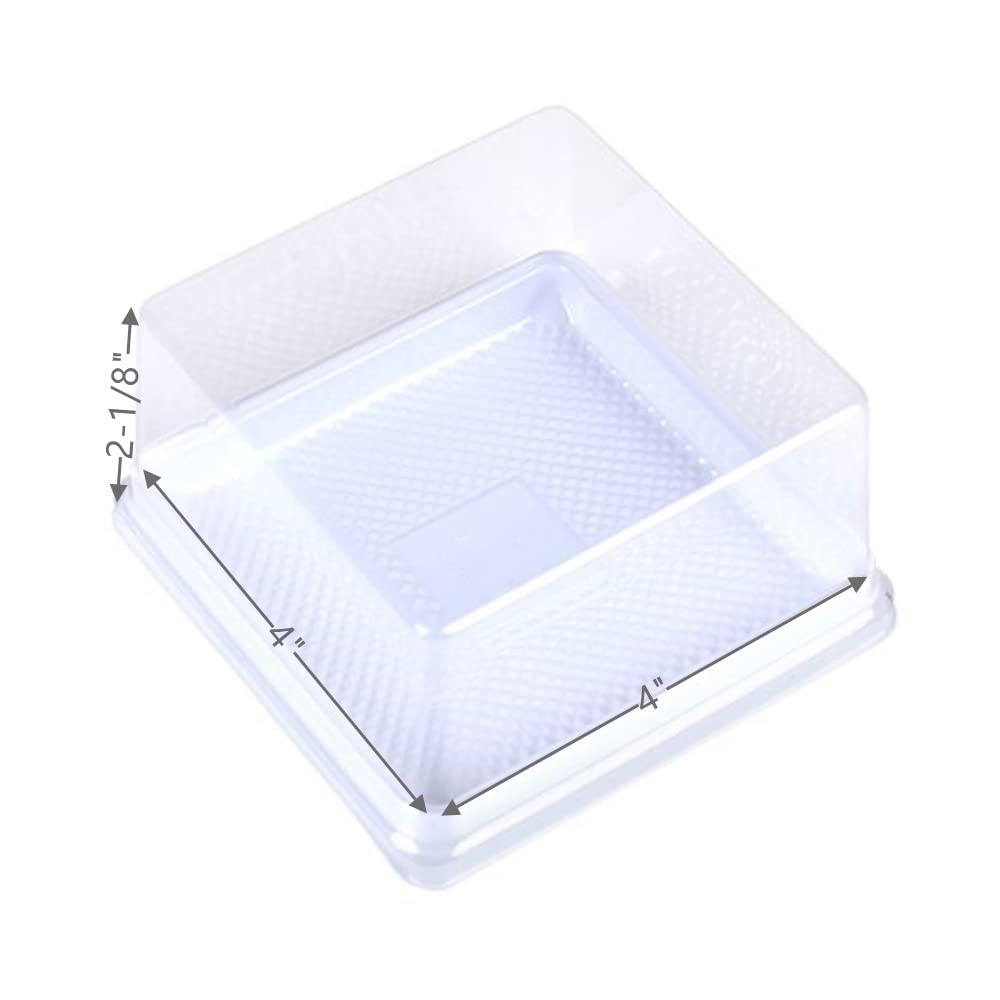 Hewnda Cake Box - 50 sets 4 Inch X 2-1/8 Inch Clear Plastic Mini Cake Box - Feast Cupcake Box - Muffin Box Biscuit Box Flat Top Box Bakery Cake Shop Sale Use(White)