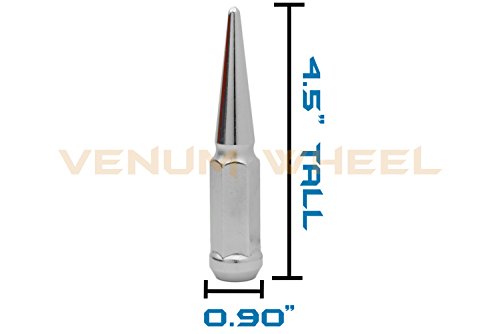 Venum wheel accessories 20 Pc Chrome Spike Lug Nuts | 1/2"-20 Thread | 4.5" Tall + Key Socket | Works with Chevrolet GMC C10 K10 1/2 Ton Trucks K5 Blazer Jimmy - Aftermarket Wheels