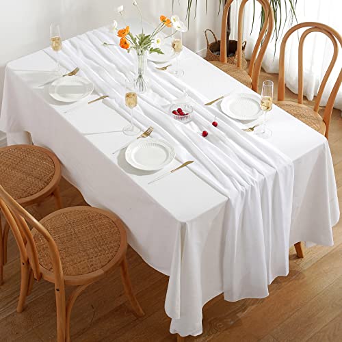 White Chiffon Table Runner for Wedding - White Table Runner, Sheer Party Decor, Rustic Runners for Bridal Baby Shower Decorations 10ft - puphutu