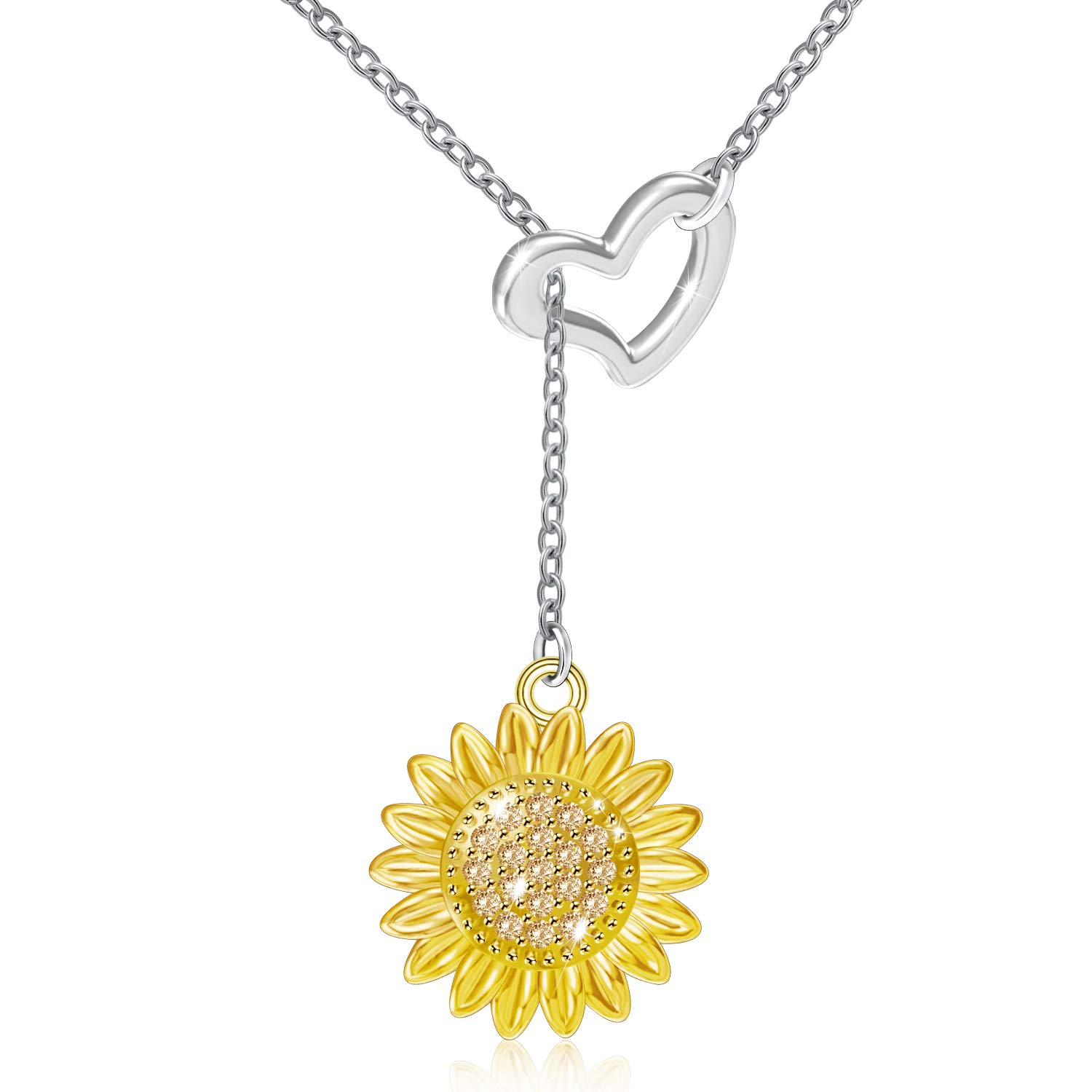 IOHUPCI Sunflower Necklace Jewelry 925 Sterling silver -You Are My Sunshine Pendant Necklaces Jewelry Fashion Y Pendant Gifts for Women Wife