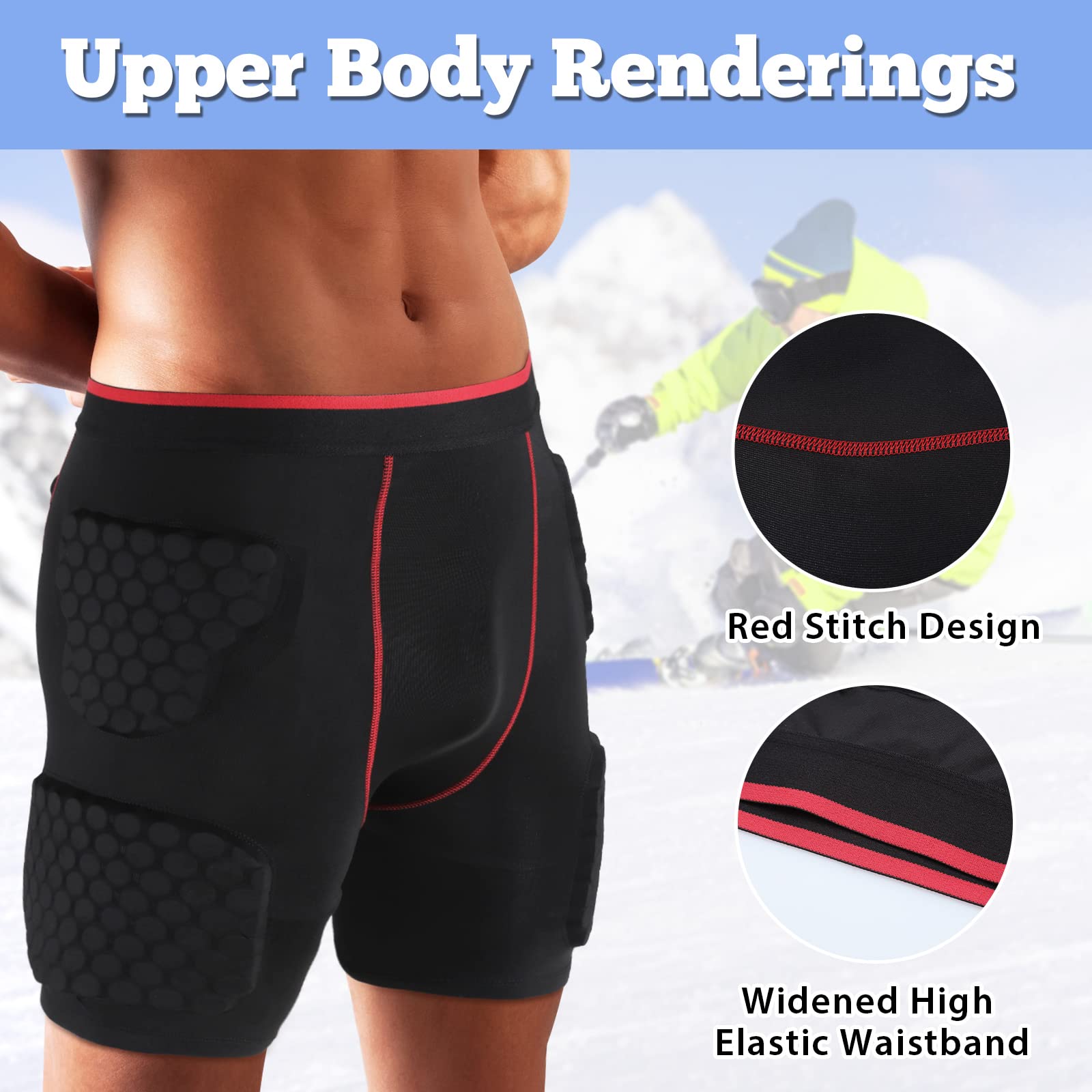 Hozzen Protective Padded Shorts - Hip Protector EVA Padded, High Elastic Fabric for Riding, Skateboarding, Skiing, Ice Hockey