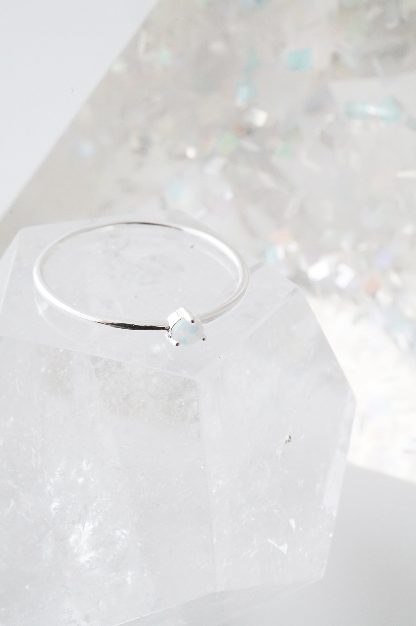 Honeycat Opal Orb Crystal Ring in Gold, Rose Gold, or Silver | Minimalist, Delicate Jewelry (Silver, 6)