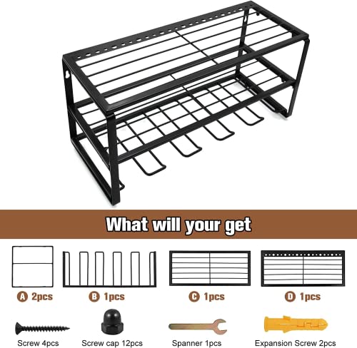 wocaxc Large Power Tool Organizer Storage-5 Drill Holder,Garage Tool Organizers and Storage Rack,Duty Floating Tool Shelf, Wall Mounted Tool Storage with Screwdriver Holder,Gift for Father's Day