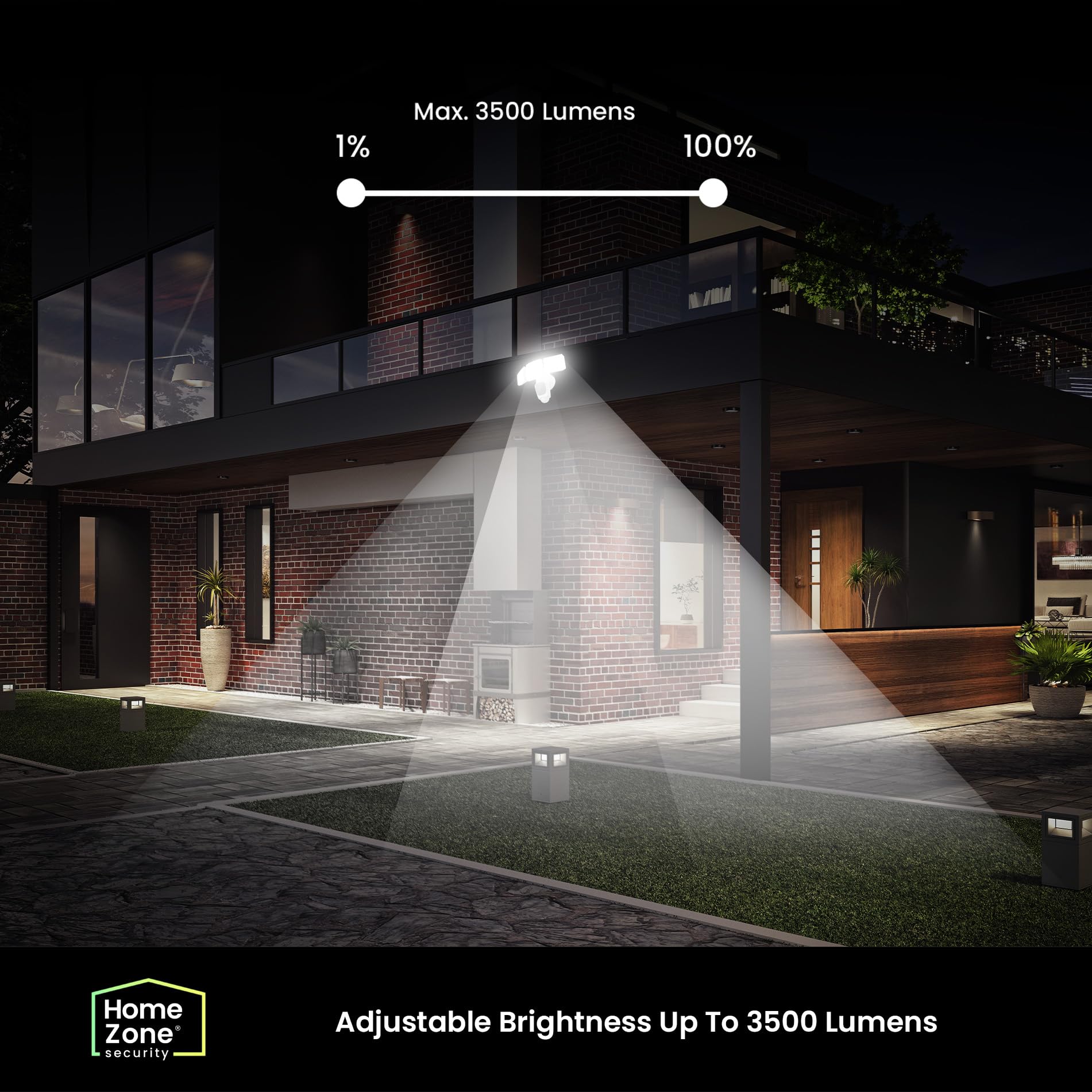 Home Zone Security Triple Head Floodlight Camera β Smart 2.4 GHz 1080P Outdoor Hardwired 3500 Lumen LED Flood Light Camera with 128GB Local Storage Included, White