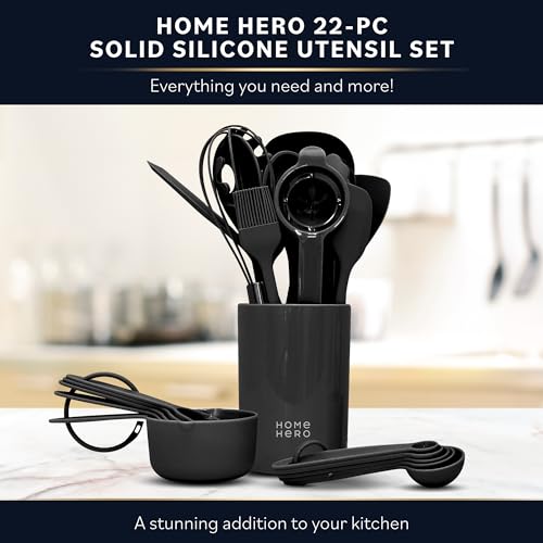 Home Hero Silicone Kitchen Utensils Set - Cooking Utensils Set - Silicone Cooking Utensils Set - Silicone Utensil Set - Silicone Utensils For Cooking Kitchen Utensil Set (44 Pcs - Black)