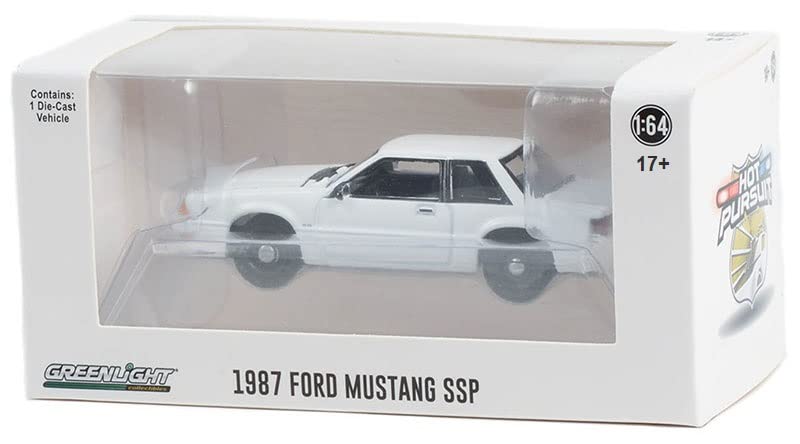 Greenlight 43008-N Hot Pursuit - 1987-93 Fox Body Mustang SSP Police - White (Hobby Exclusive) 1/64 Scale