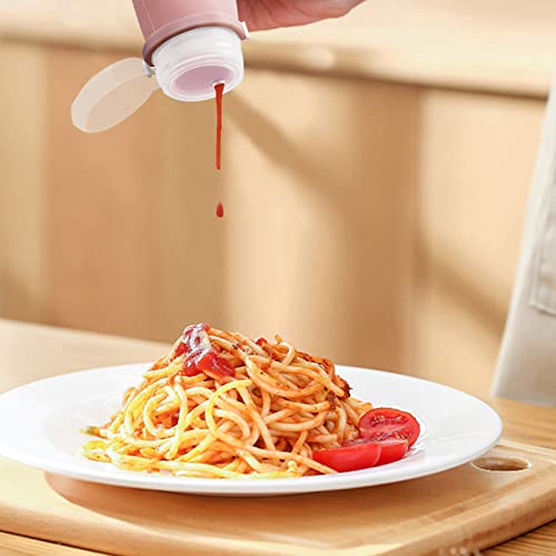 TACYKIBD 4Pcs Squeeze Salad Dressing Bottles, Leakproof Mini Sauce Condiment Bottles and Portable Dressing for Lunch with Bandage, Salad Dressing to Go Container with 2Pcs Cleaning Brush (38ml)