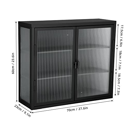 HomSof Haze Double Glass Door Wall Cabinet with Detachable Shelves for Office, Dining Room,Living Room, Kitchen and Bathroom, Black