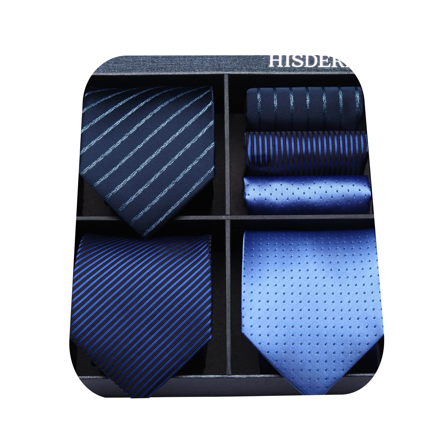 HISDERN Lot 3 PCS Ties for Men Business Ties and Pocket Square Sets with present Box Classic Silk Tie Collection & Handkerchief