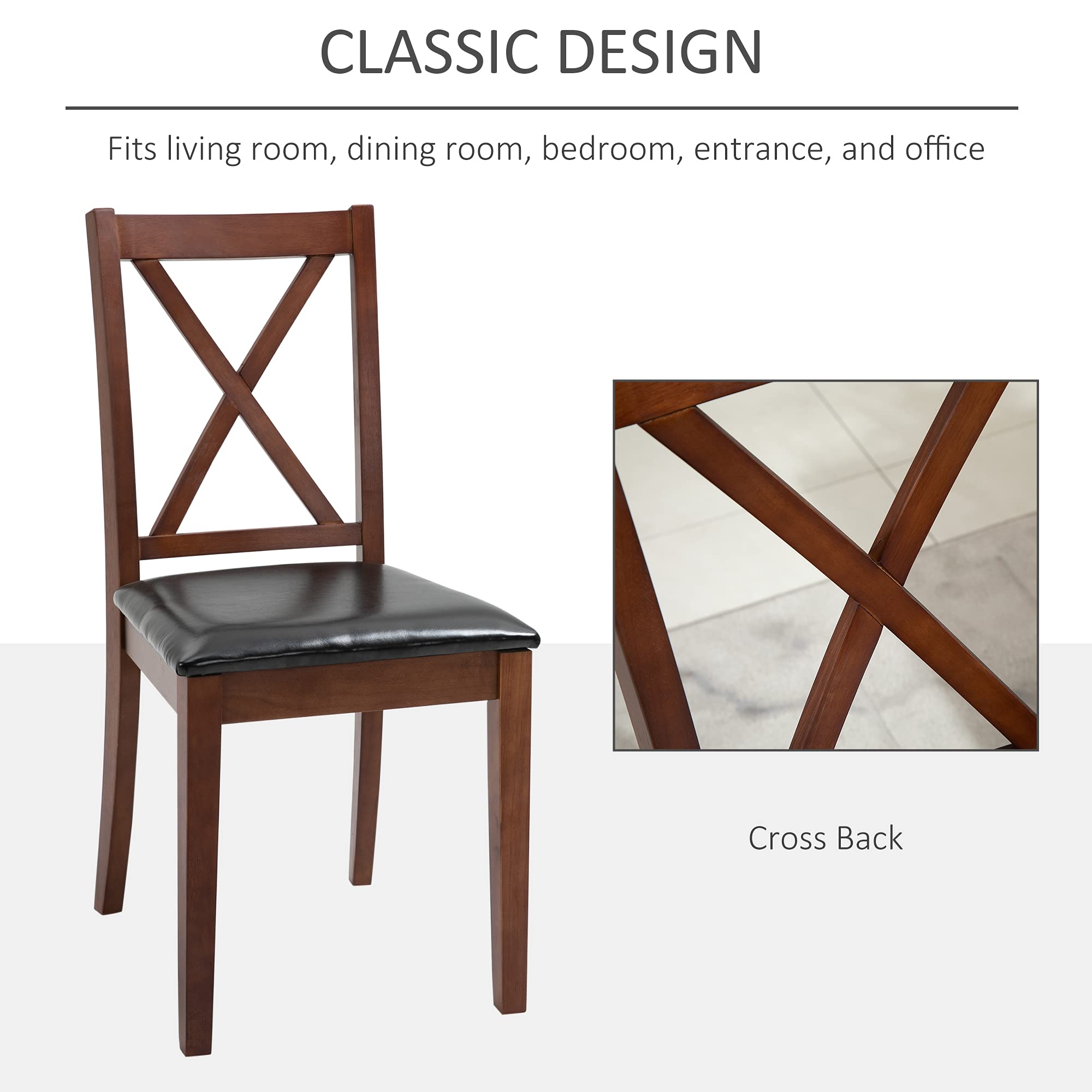 HOMCOM High Back Dining Chairs Set of 2 with PU Leather Upholstry and Cross Back Design, Black