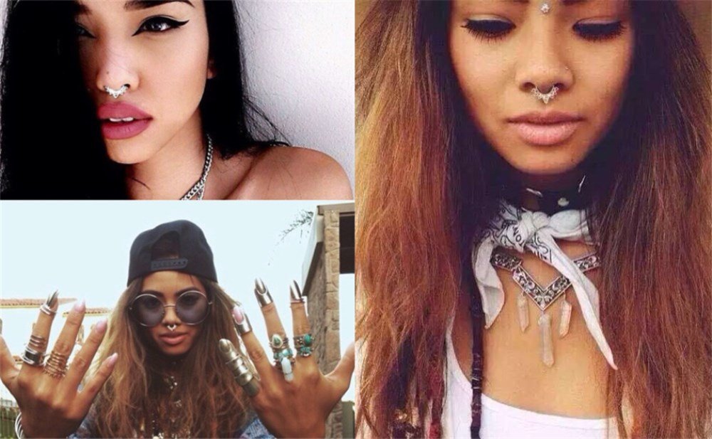 Honbay 7pcs Mix Style Silver Fake Septum Clicker Nose Ring Non Piercing Hanger Clip Body Jewelry