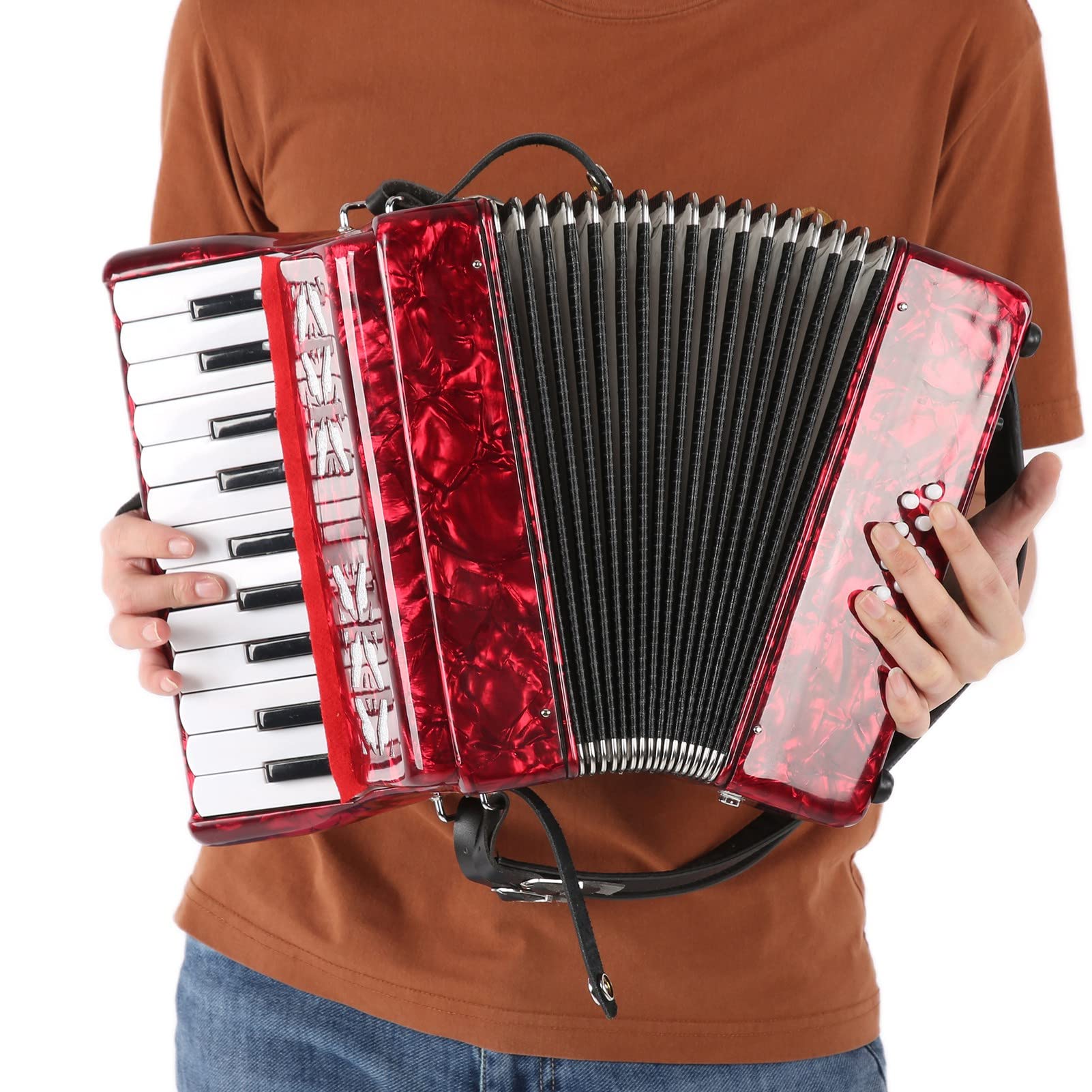 IRIN 22‑Key 8 Bass Accordion Piano Accordion Professional Educational Musical Instrument with Retractable Strap for Beginners Students 12.4 x 11.6 x 5.7in