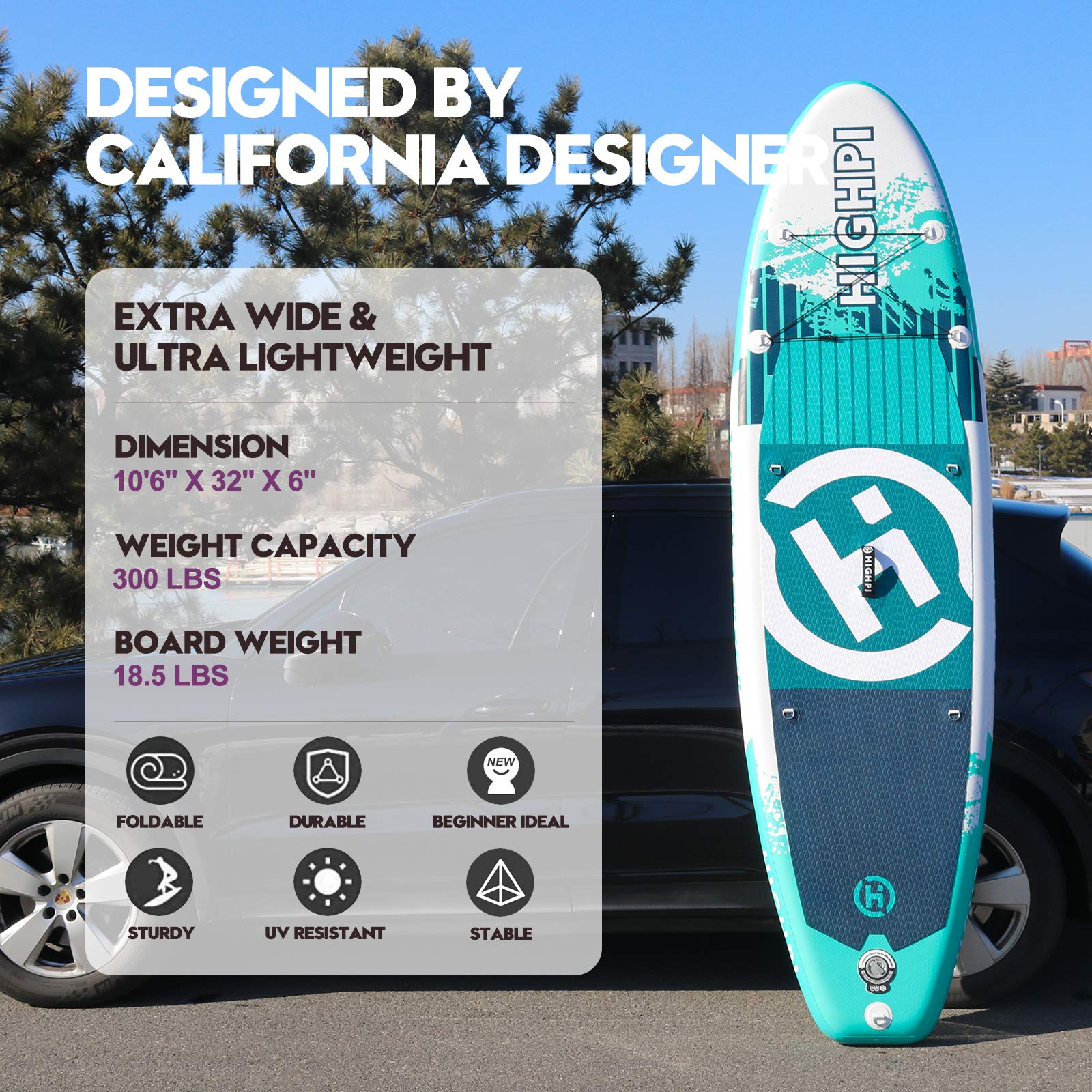Highpi Inflatable Stand Up Paddle Board 10'6''x32''x6'' SUP with Accessories Backpack Anti-Slip Deck, Leash, Paddle and Hand Pump, Surf Paddle Boards for Youth & Adult
