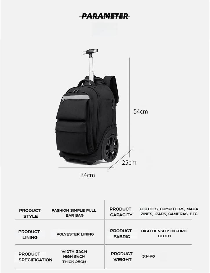 Waterproof Rolling Laptop Backpack Wheeled Carry-on Trolley Luggage,Business Travel Backpack,Multipurpose Waterproof Wheeled Backpack for Men and Women (Blue)