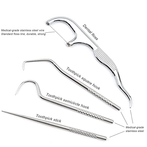 Toothpicks Pocket Set, Dental Floss Picks Kit Reusable, Stainless Steel Teeth Cleaning Tools, Tooth Picker Oral Hygiene Travel (2 Set)