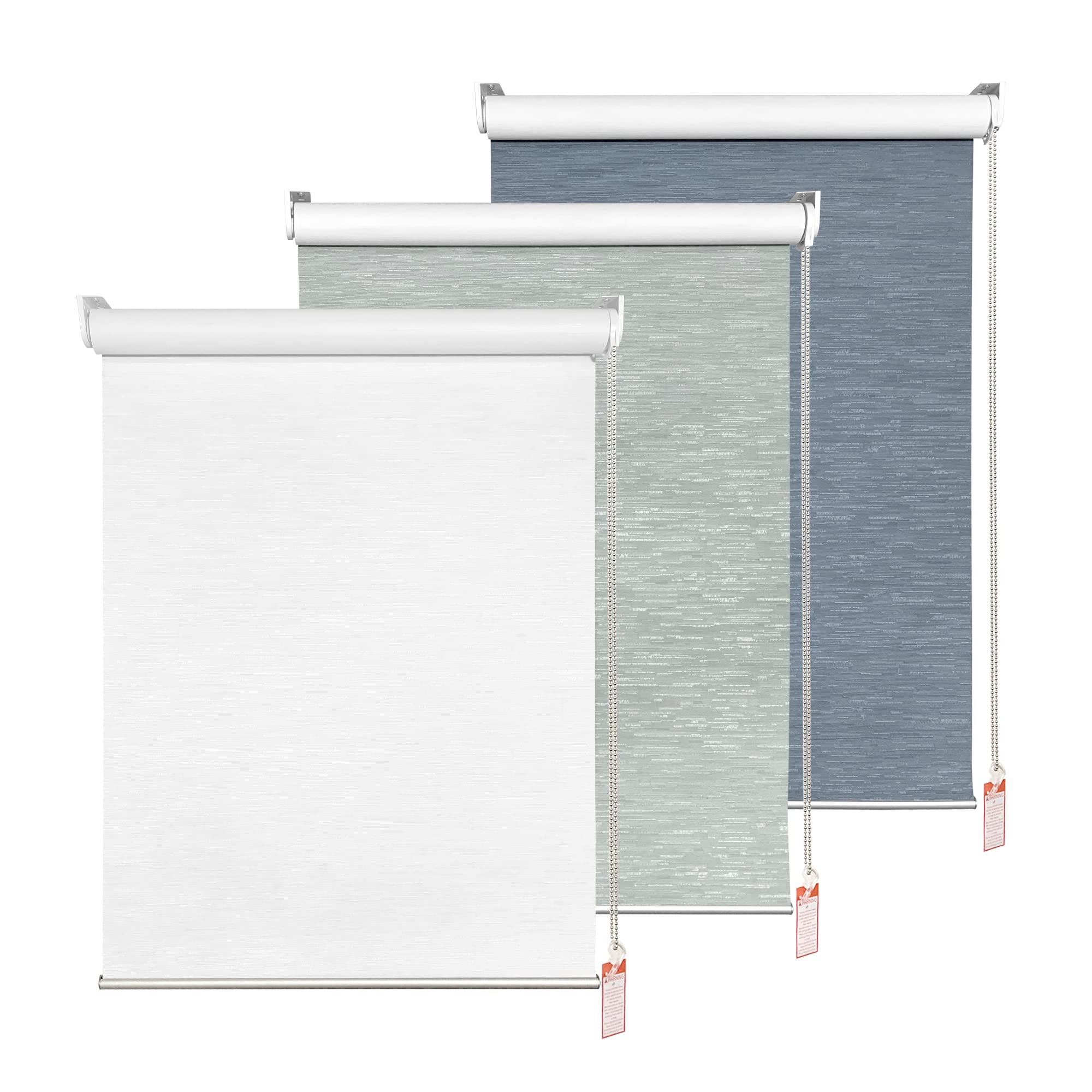 HOMEBOX 100% Blackout Roller Window Shades, Striped Jacquard Window Blinds with Thermal Insulated, UV Protection Waterproof Fabric, Roll up and Down Shades Home and Office(White - 20" W x 72" H)