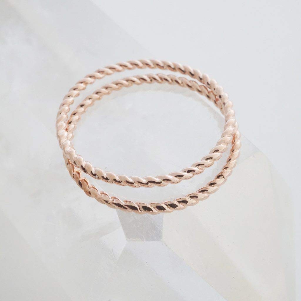 Honeycat Skinny Twist Rope Ring Duo Set in Gold, Rose Gold, or Silver | Minimalist, Delicate Jewelry (Rose Gold, 6)