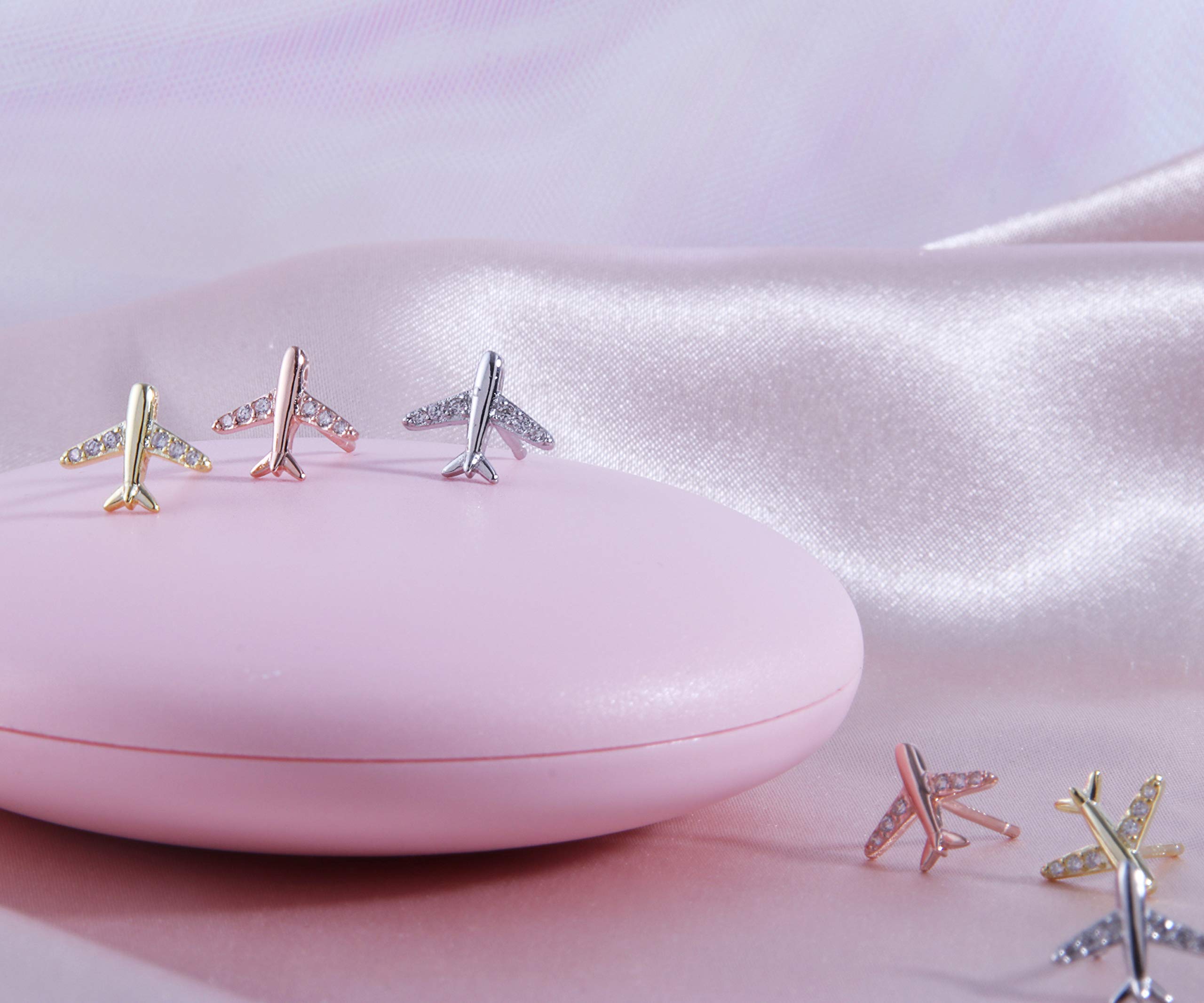 Helen de Lete Airplane Rhinestone Plane S925 Sterling Silver Stud Earrings (Silver) For Women
