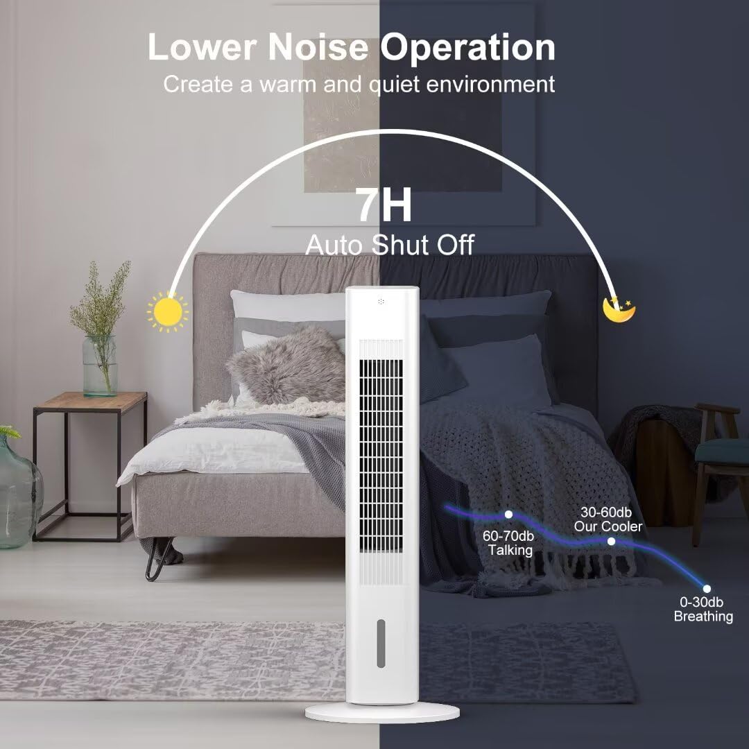 Windowless Portable Air Conditioner Ac Units with Remote, Evaporative humidifier Air Tower Cooling Fan, Small Indoor Outdoor Oscillating Swamp Cooler 7H Timer, Large White