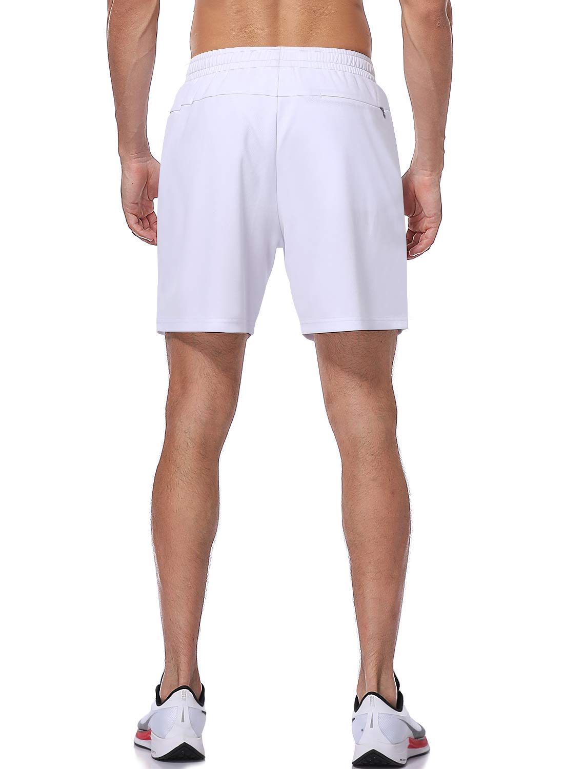 HISKYWIN Men's 7" Quick-Dry Running Shorts Workout Jogging Mesh Shorts with Pockets Zip F605-White-M