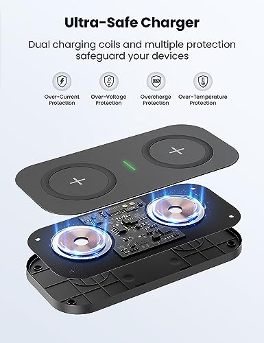 Wireless Charging Pad, JoyGeek Dual Wireless Charger for iPhone 14 Plus/14 Pro/14/13 Pro Max/Pro/Mini/12,Airpods 3/2,Wireless Phone Charger for Samsung S22/S21,24W Fast Wireless Charger(Black)