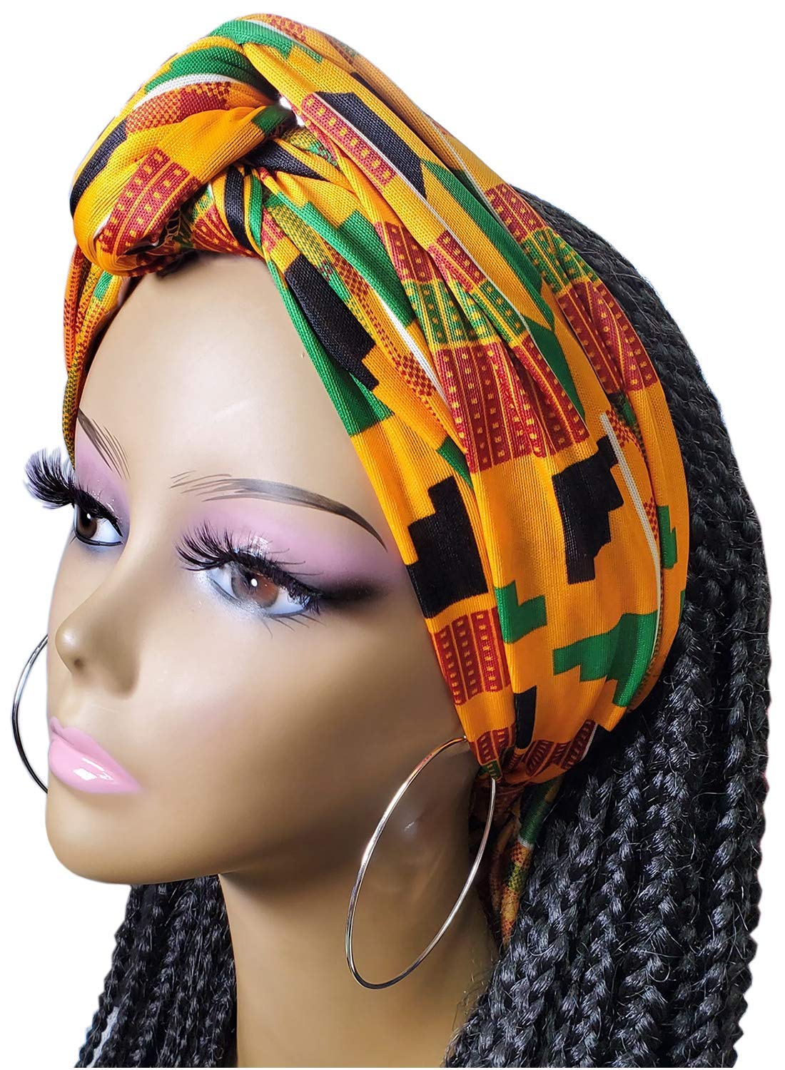 HIHIBEAUTY Stretch Head Wrap Scarf Head Wrap for women Turban Wrap Stretch Jersey Long Turban Head Wrap Tie 1 or 2 (19sd black 2601-2)