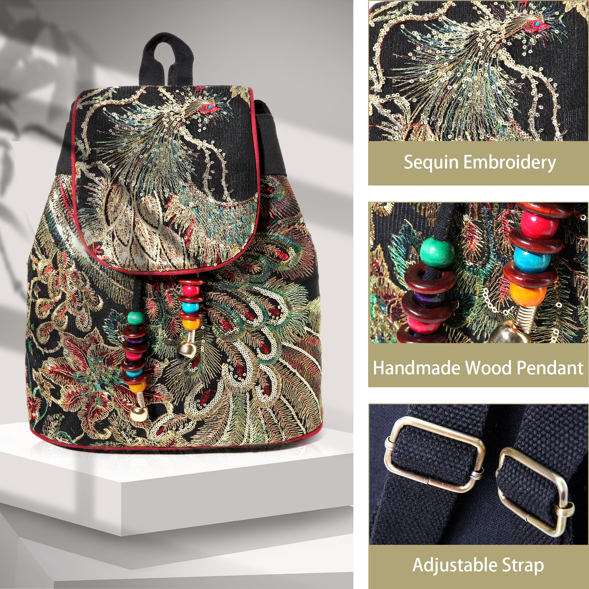 Goodhan Vintage Flowers Embroideried Women Backpack Daypack Travel Shoulder Bag