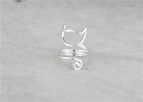 Helen de Lete Innovative Lovely Cat Kitty Sterling Silver Ring L Size